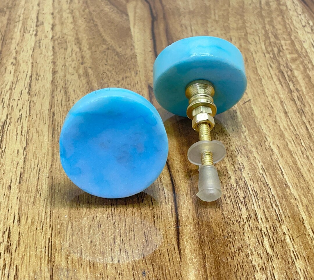 Stone Cabinet Knob, Dresser Knob, White Drawer Pull With Marbling and ...