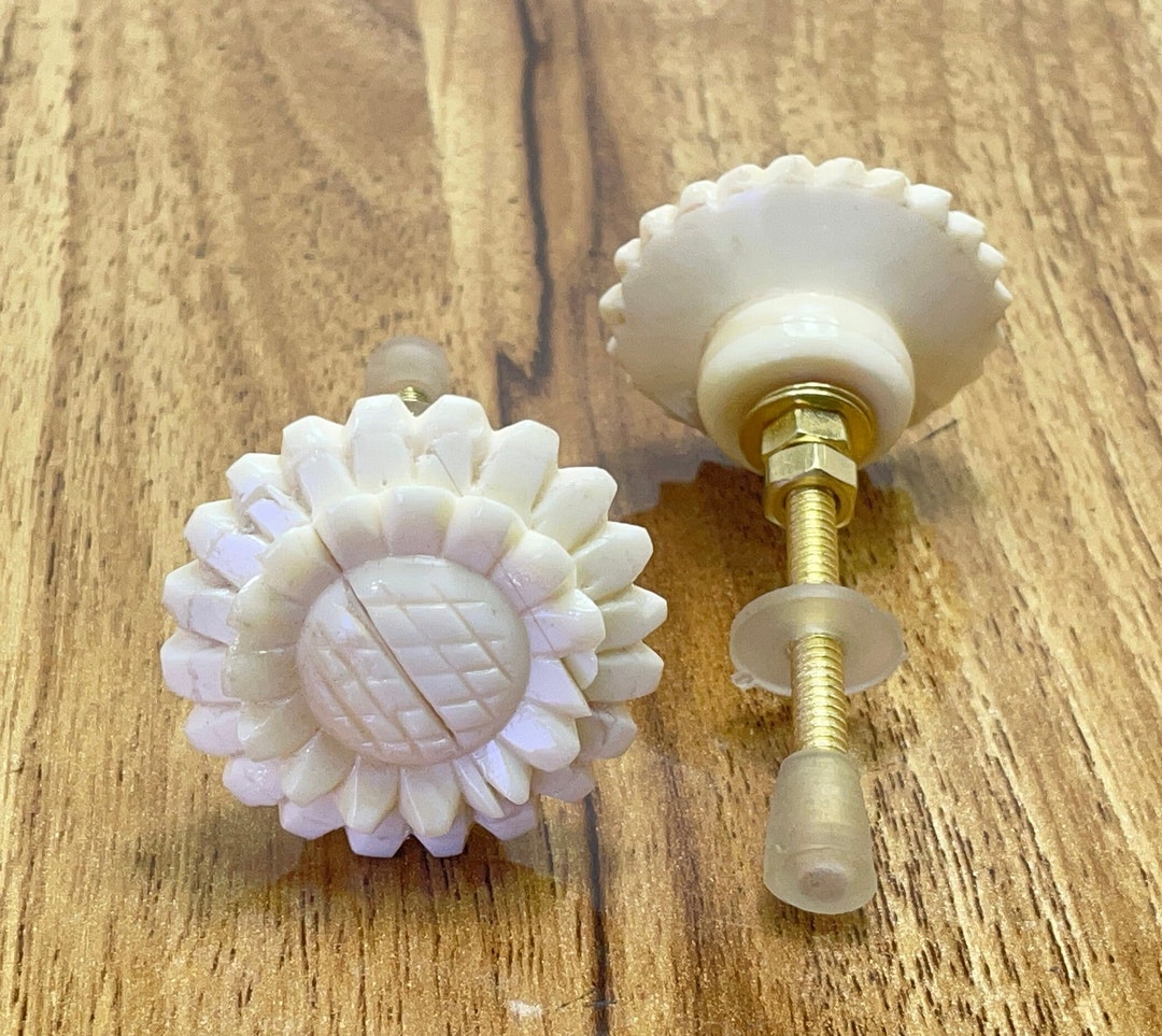 Bone Inlay Cabinet Knob, Floral Carved Drawer Pull - Etsy