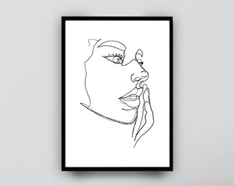 Line Wall Art | Face Line Drawing | Printable Wall Art | Grey Art Print | One Line Art | Female ...