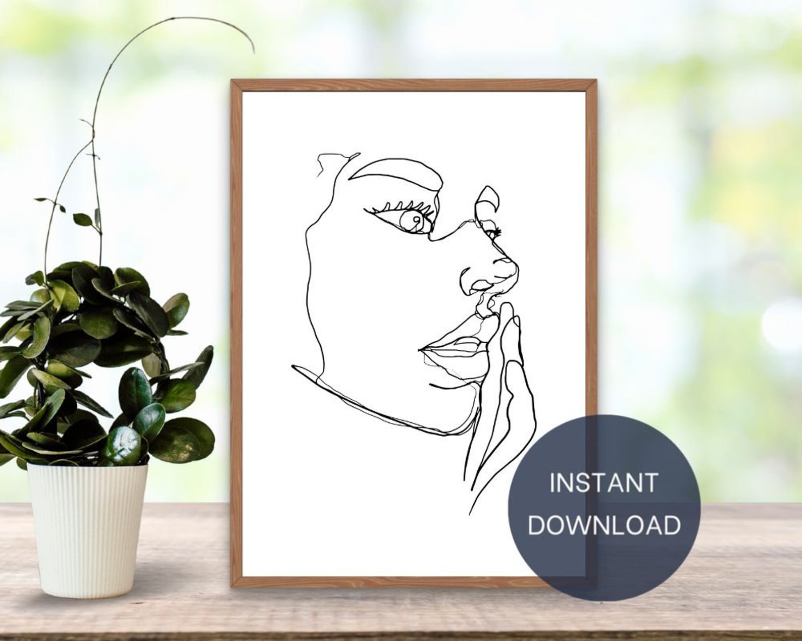 Line Wall Art | Female Face Lips Line Drawing | Printable Wall Art ...