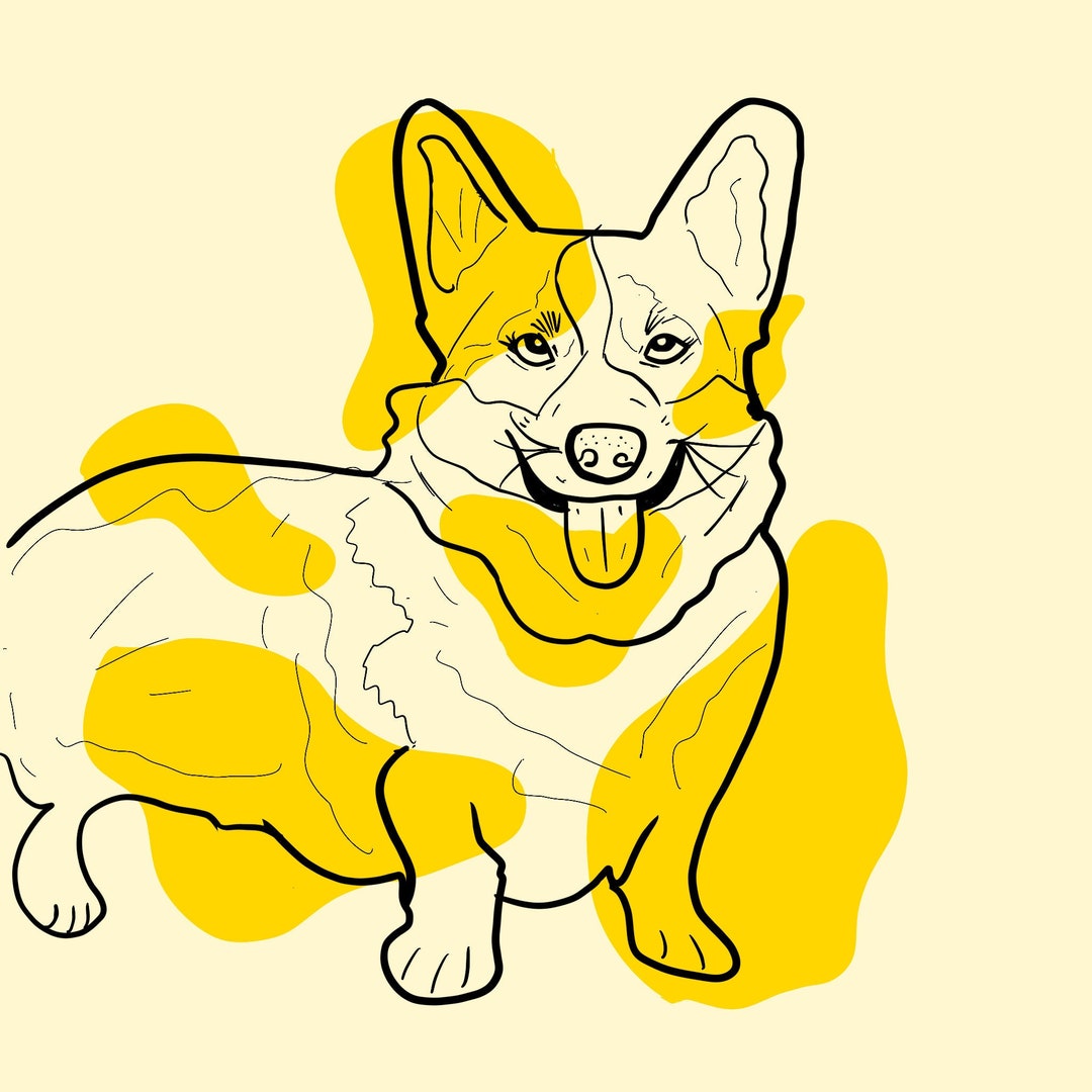Pop Art Corgi Drawing, Digital Download, Yellow Corgi Print, Pop Art ...