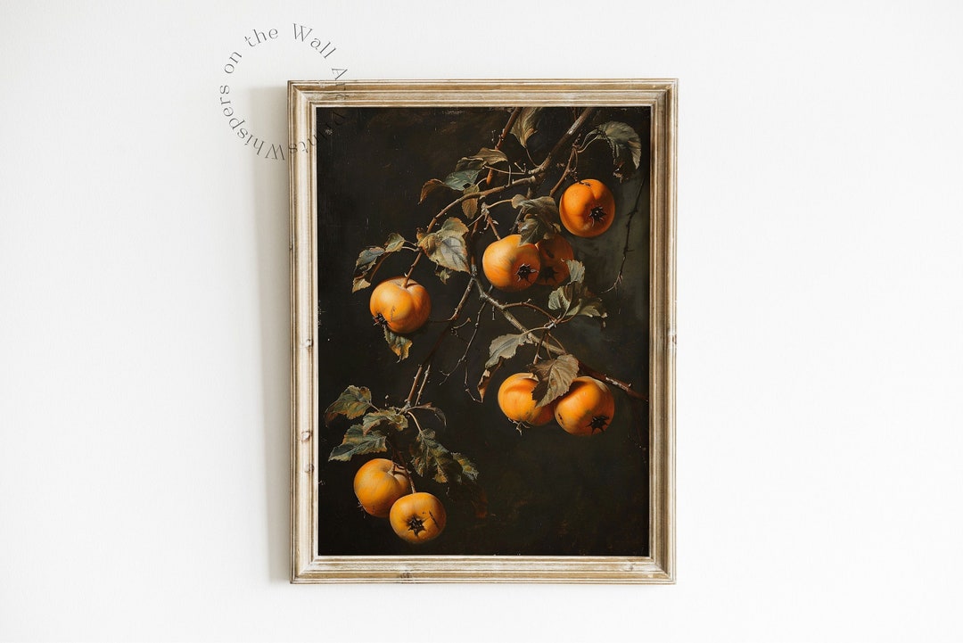 Persimmons Art Print, Kitchen Printable Wall Art, Moody Vintage Still ...