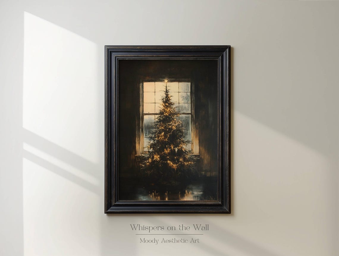 Dark Christmas Tree Print, Moody Winter Decor, Xmas Holiday Oil ...