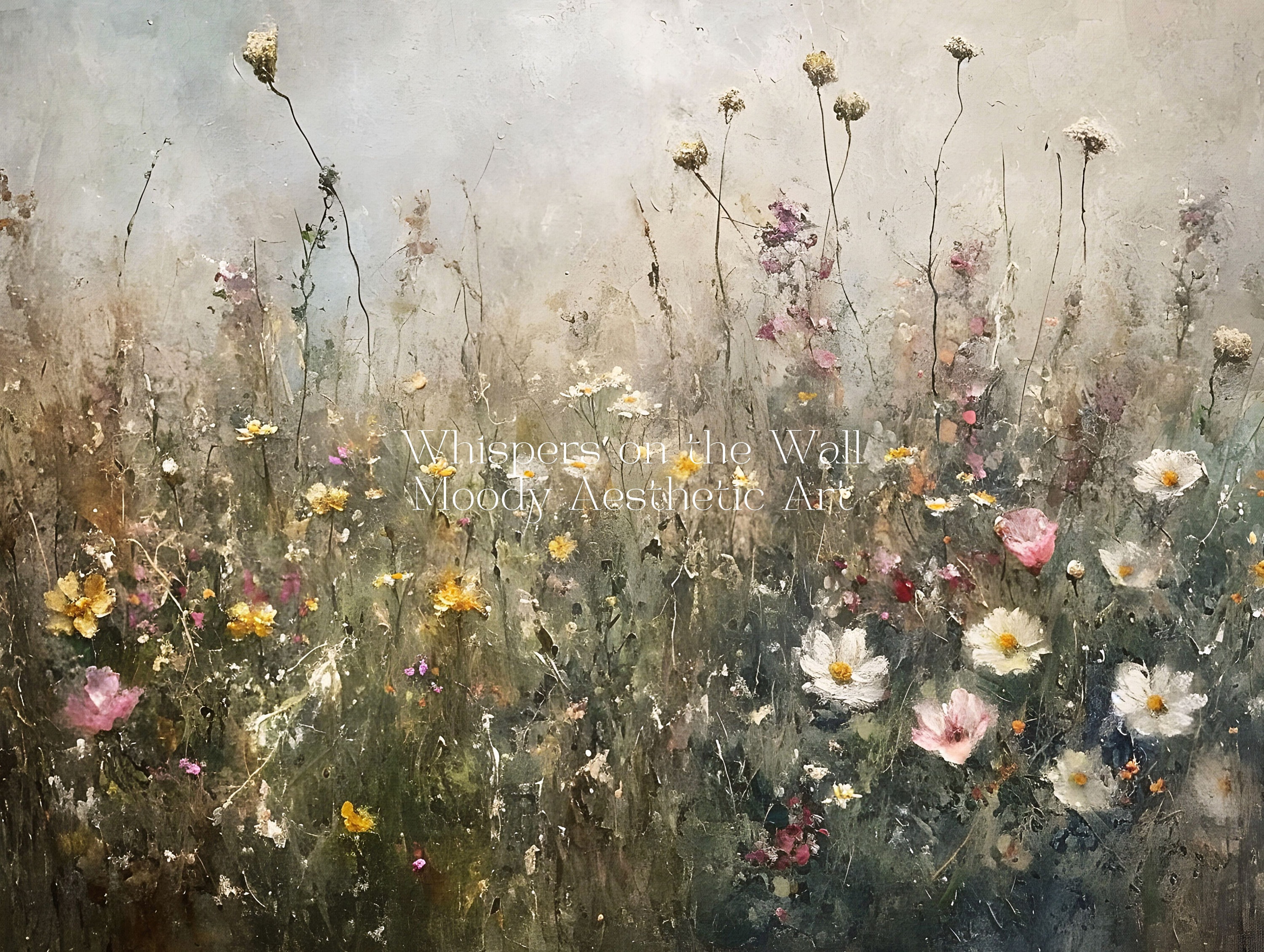 Muted Wildflower Landscape Painting Spring Wall Art Moody Digital Art ...