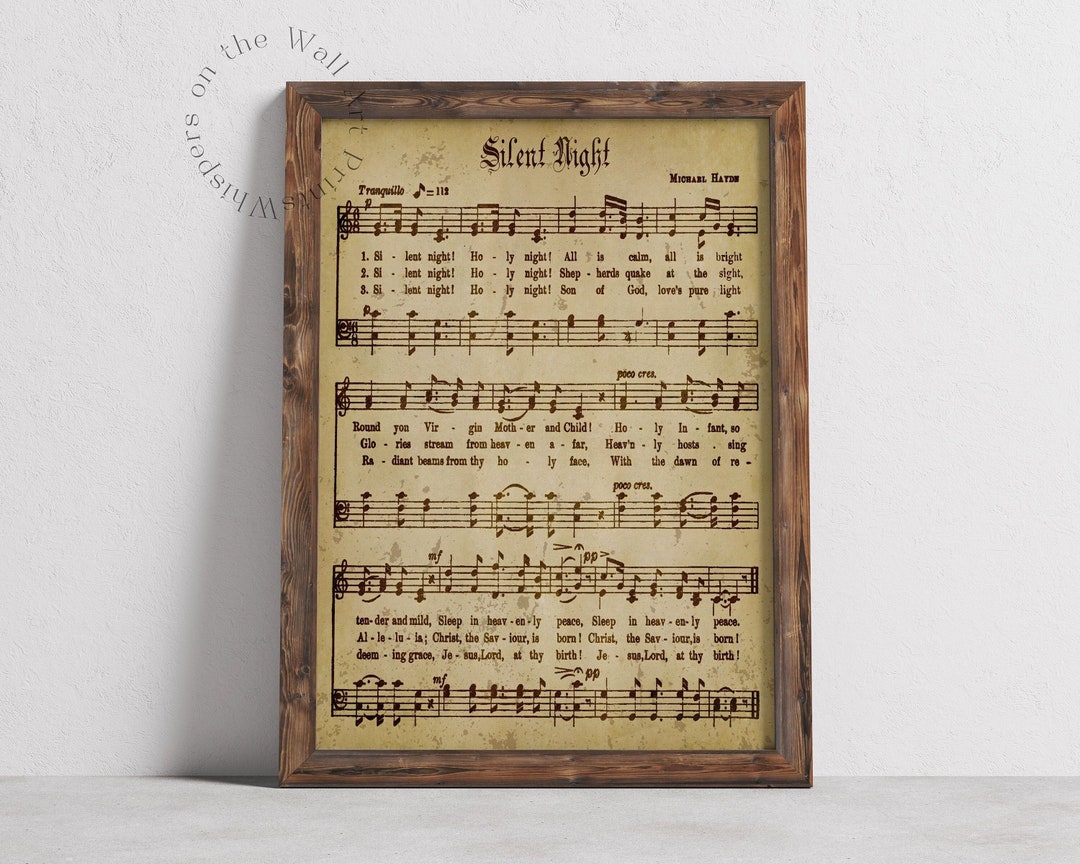 Vintage Silent Night Christmas Wall Art Print Winter Holiday Decor ...