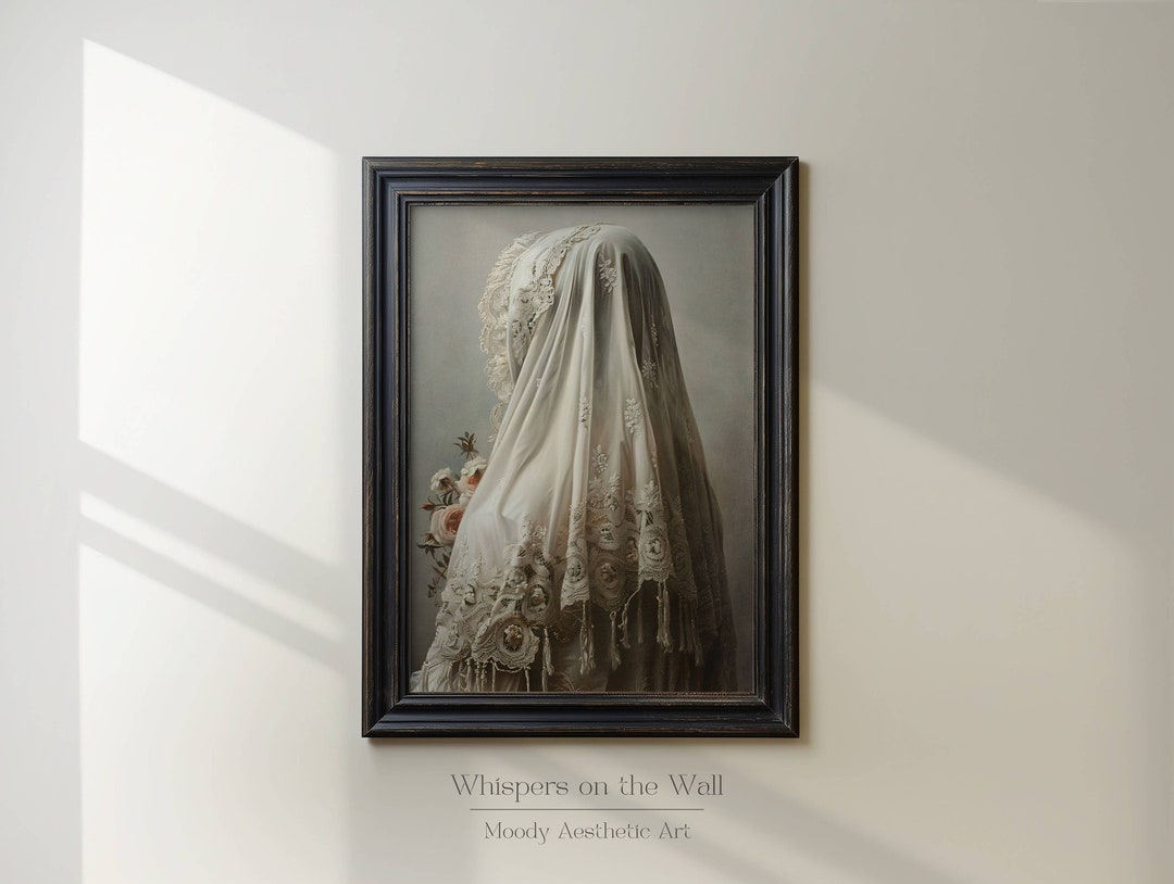 The White Veiled Ghost Art Print, Spooky Halloween Art, Vintage Oil ...