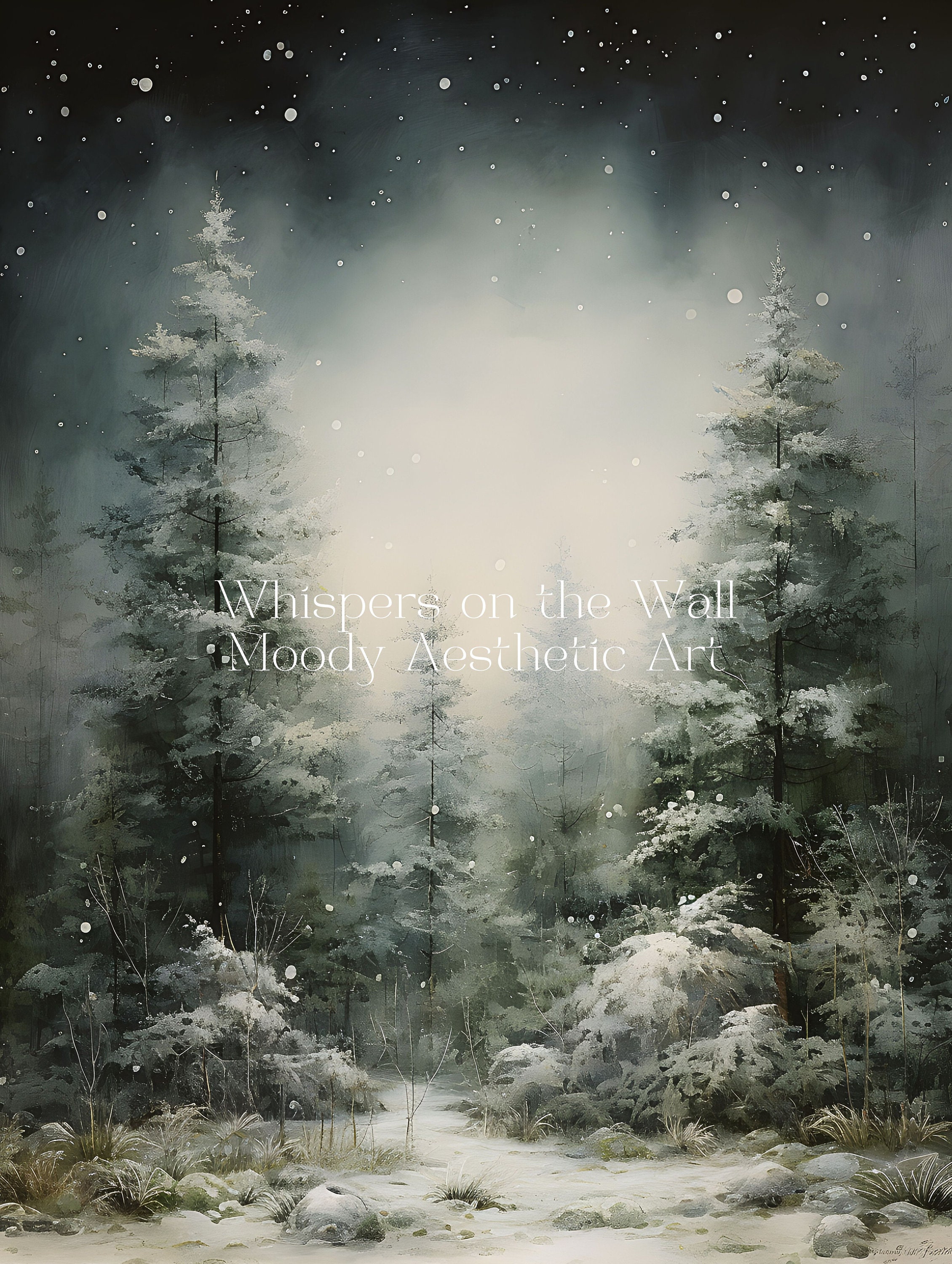 Moody Winter Solstice Forest Nightscape Art Print Dark Christmas ...