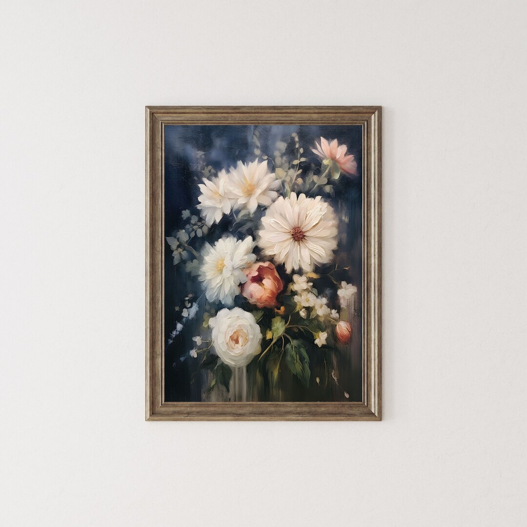 Whimsigoth Decor, Floral Oil Painting, Botanical Wall Art Print, Pastel ...