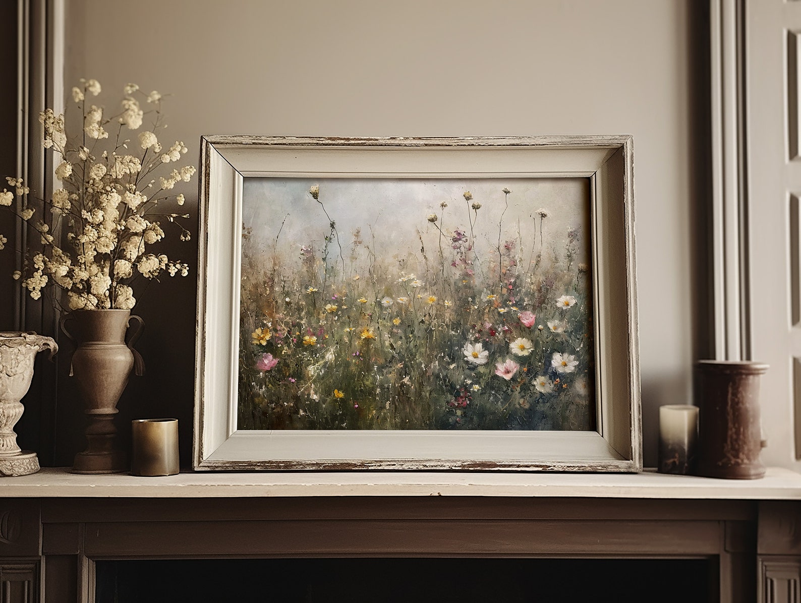 Muted Wildflower Landscape Painting Spring Wall Art Moody Digital Art ...