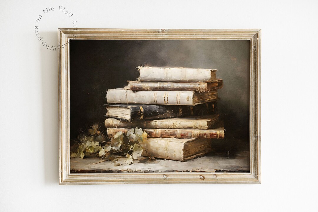 Moody Book Stack Art Print, Dark Academia Decor, Book Still Life ...