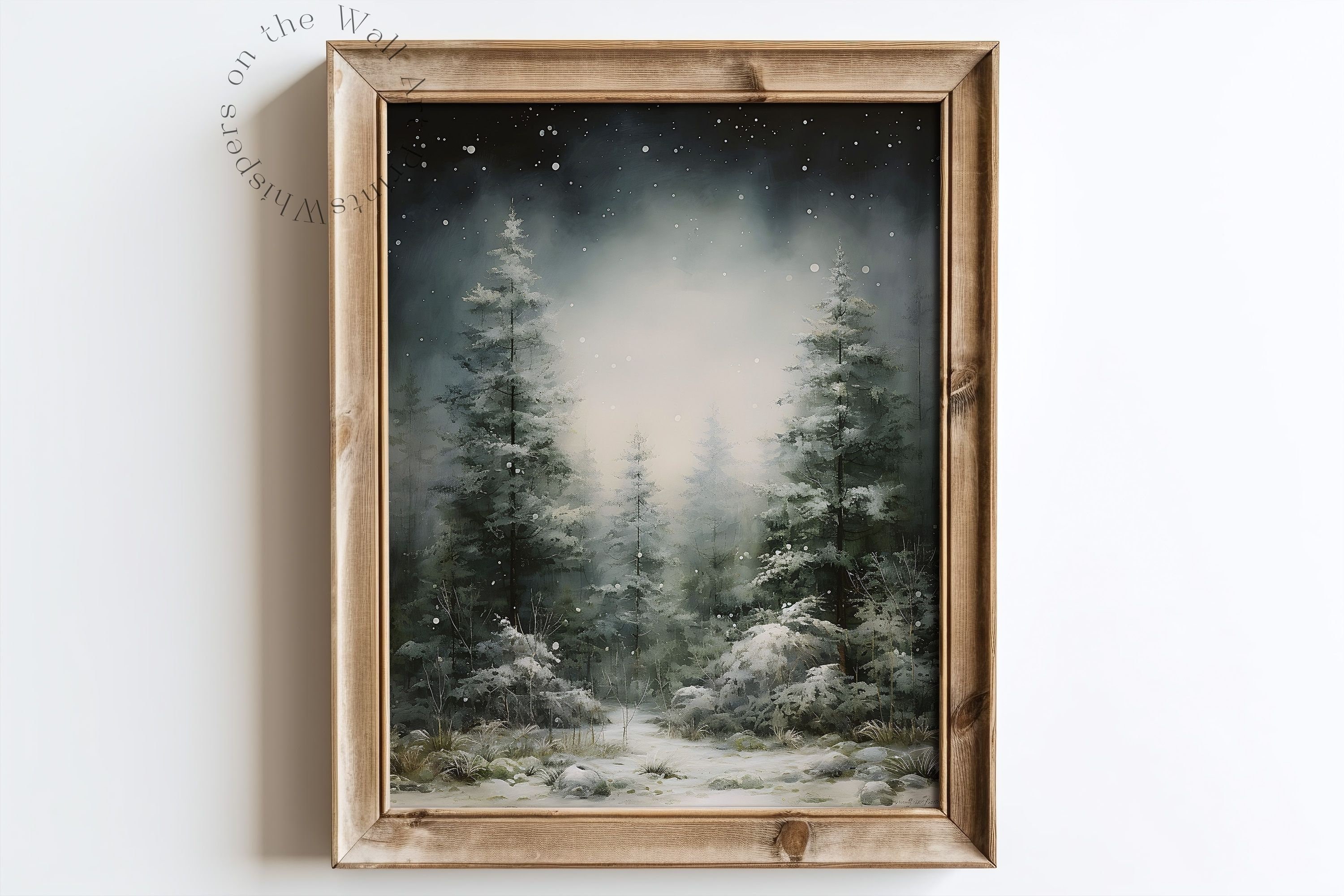 Moody Winter Solstice Forest Nightscape Art Print Dark Christmas ...
