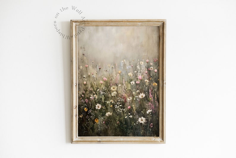 Wildflower Landscape Painting Muted Spring Wall Art Moody Digital Art ...