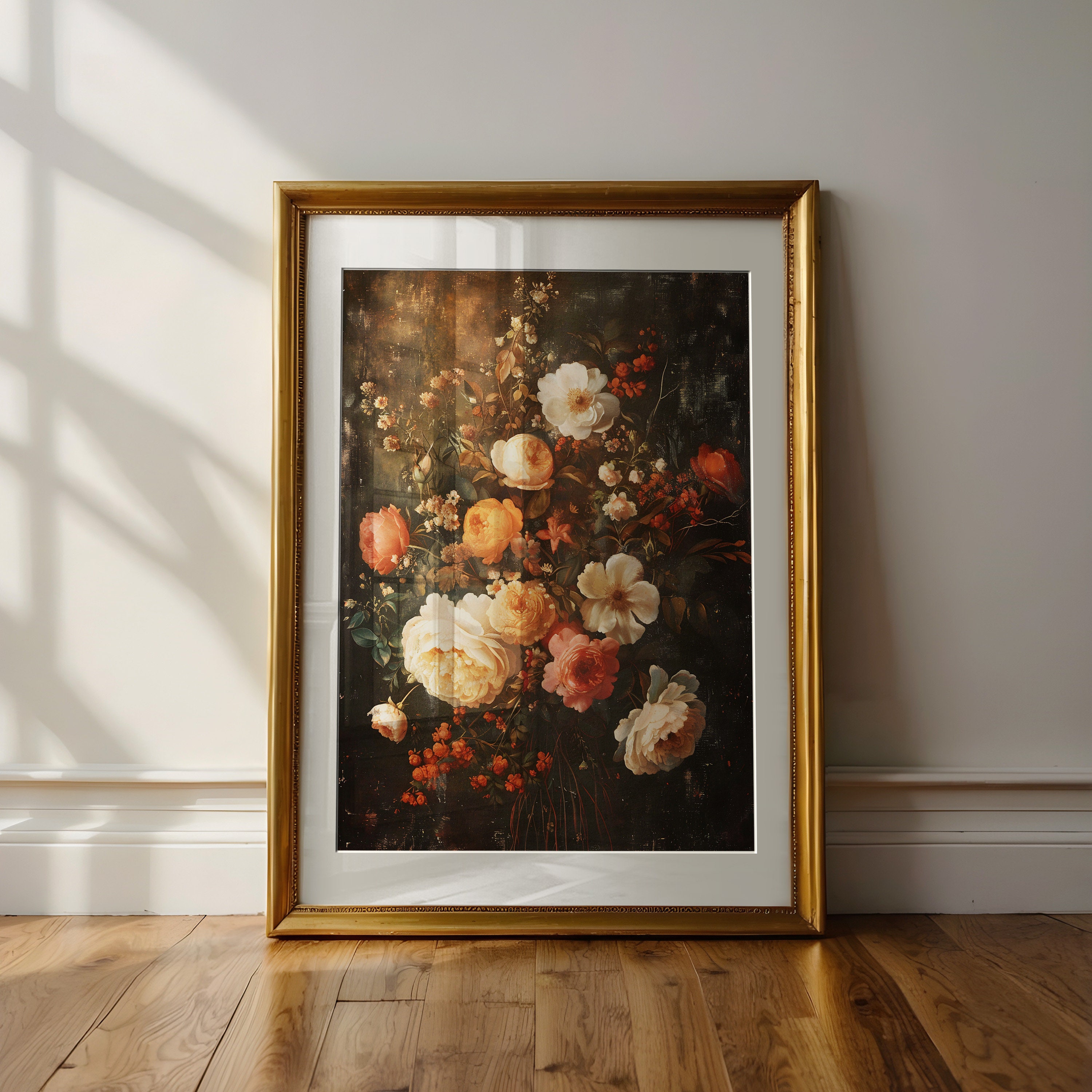 Autumn Dark Floral Painting, Moody Fall Decor, Flower Wall Art ...