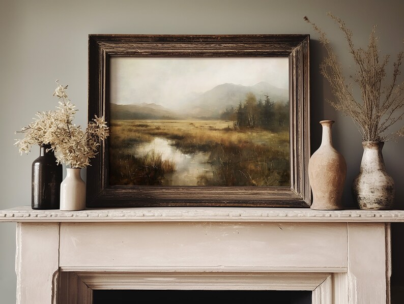 Vintage Fall Landscape Painting, Moody Autumn Decor, Forest Oil ...