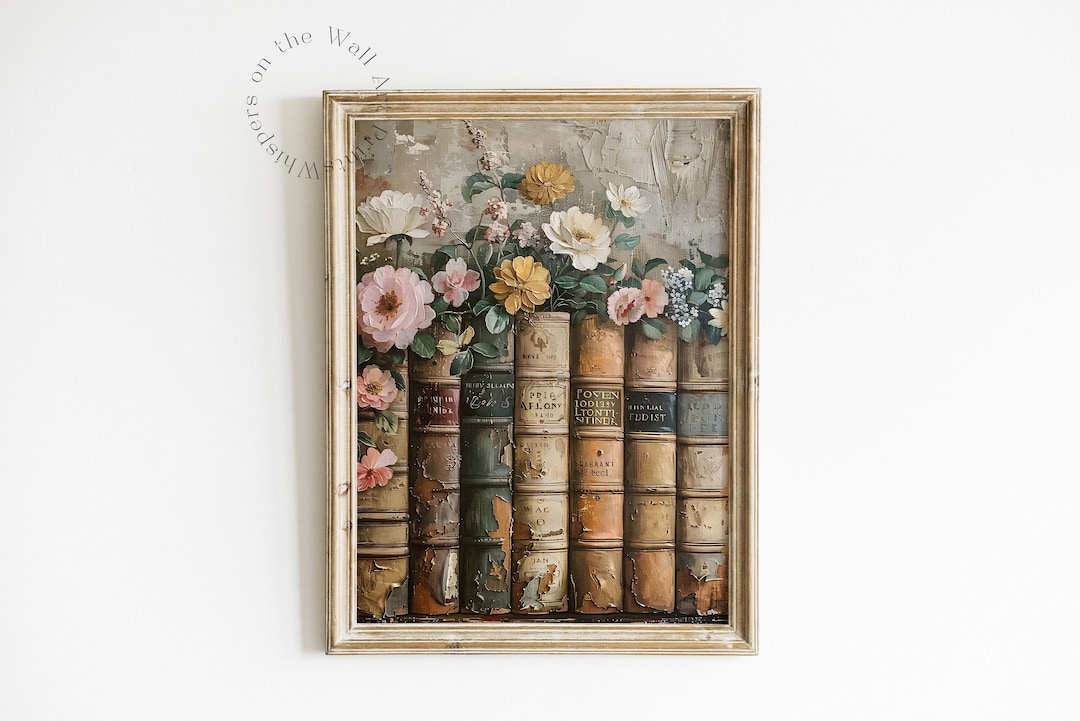 Floral Book Spine Print Antique Books Still Life Printable Wall Art ...