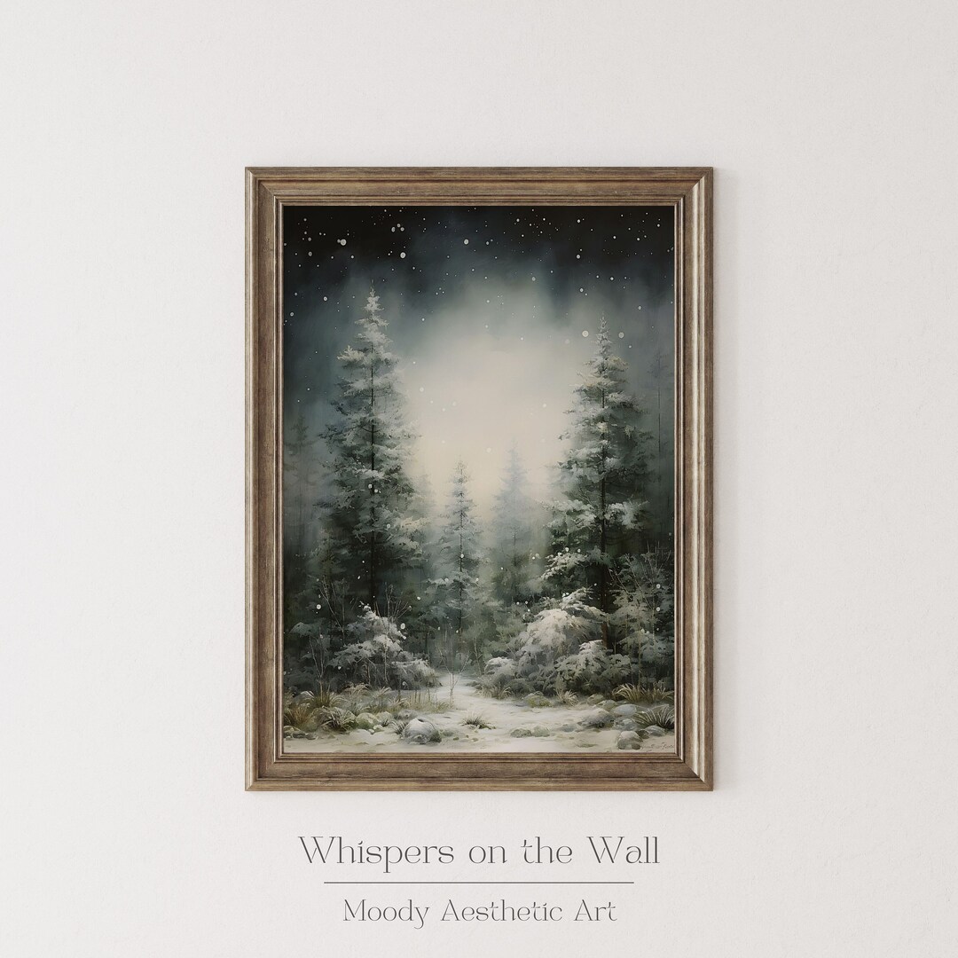 Moody Winter Solstice Forest Nightscape Art Print Dark Christmas ...