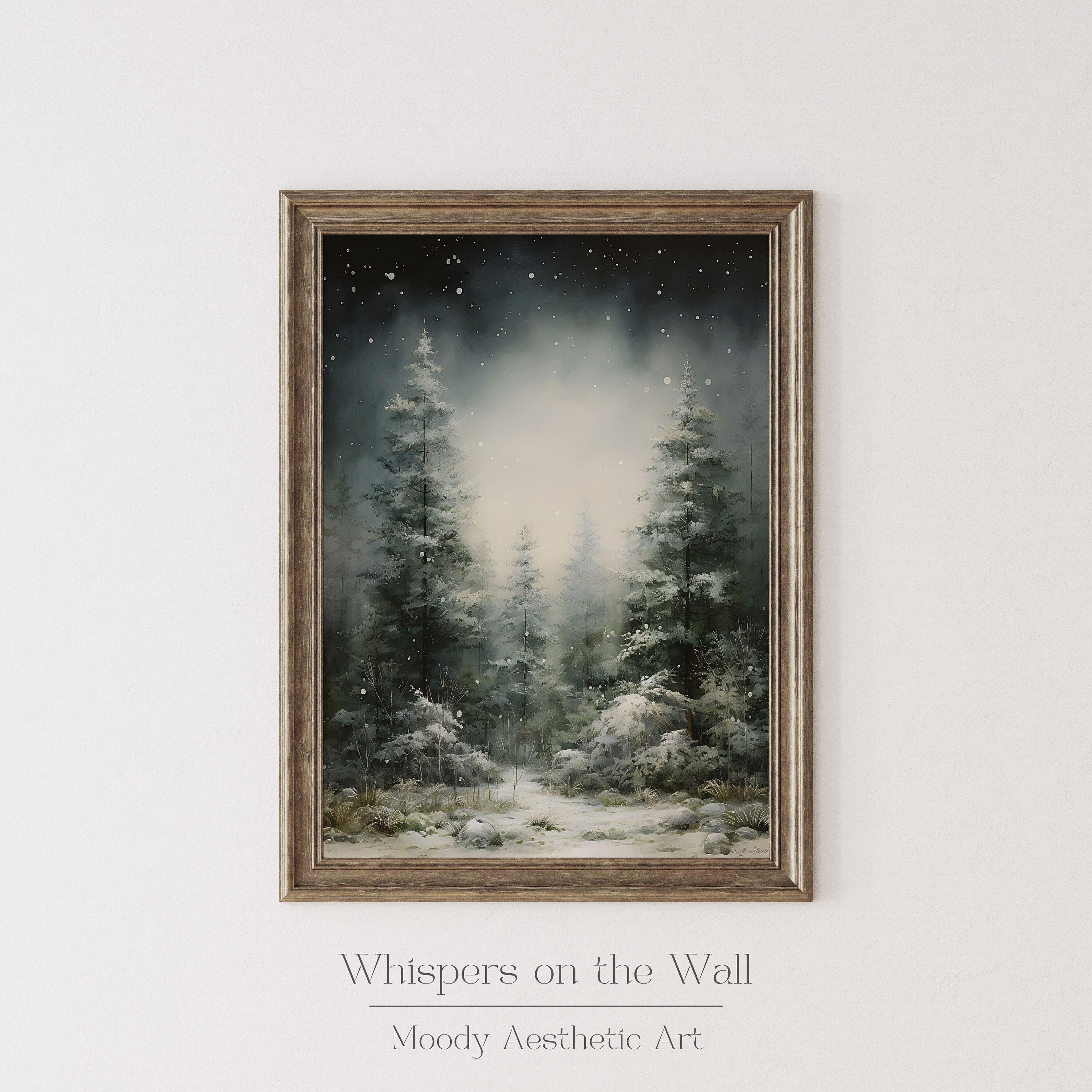 Moody Winter Solstice Forest Nightscape Art Print Dark Christmas ...