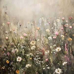 Wildflower Landscape Painting Muted Spring Wall Art Moody Digital Art ...