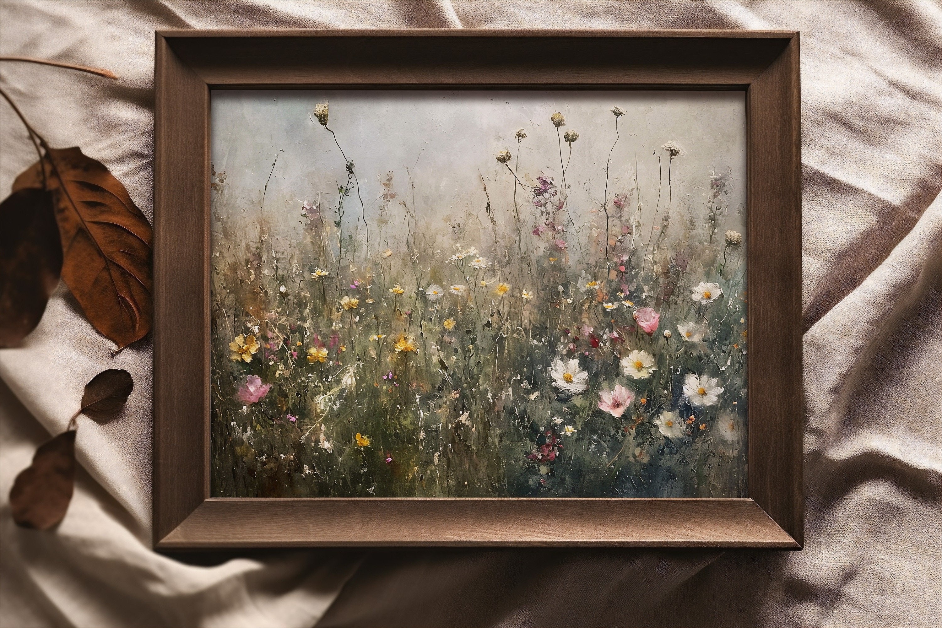 Muted Wildflower Landscape Painting Spring Wall Art Moody Digital Art ...