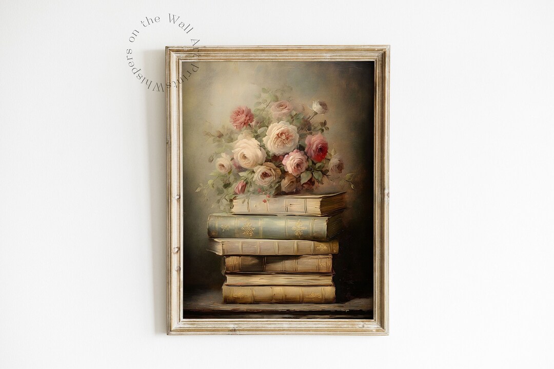 Spring Books Art Print, Moody Dark Academia Print, Book Still Life ...