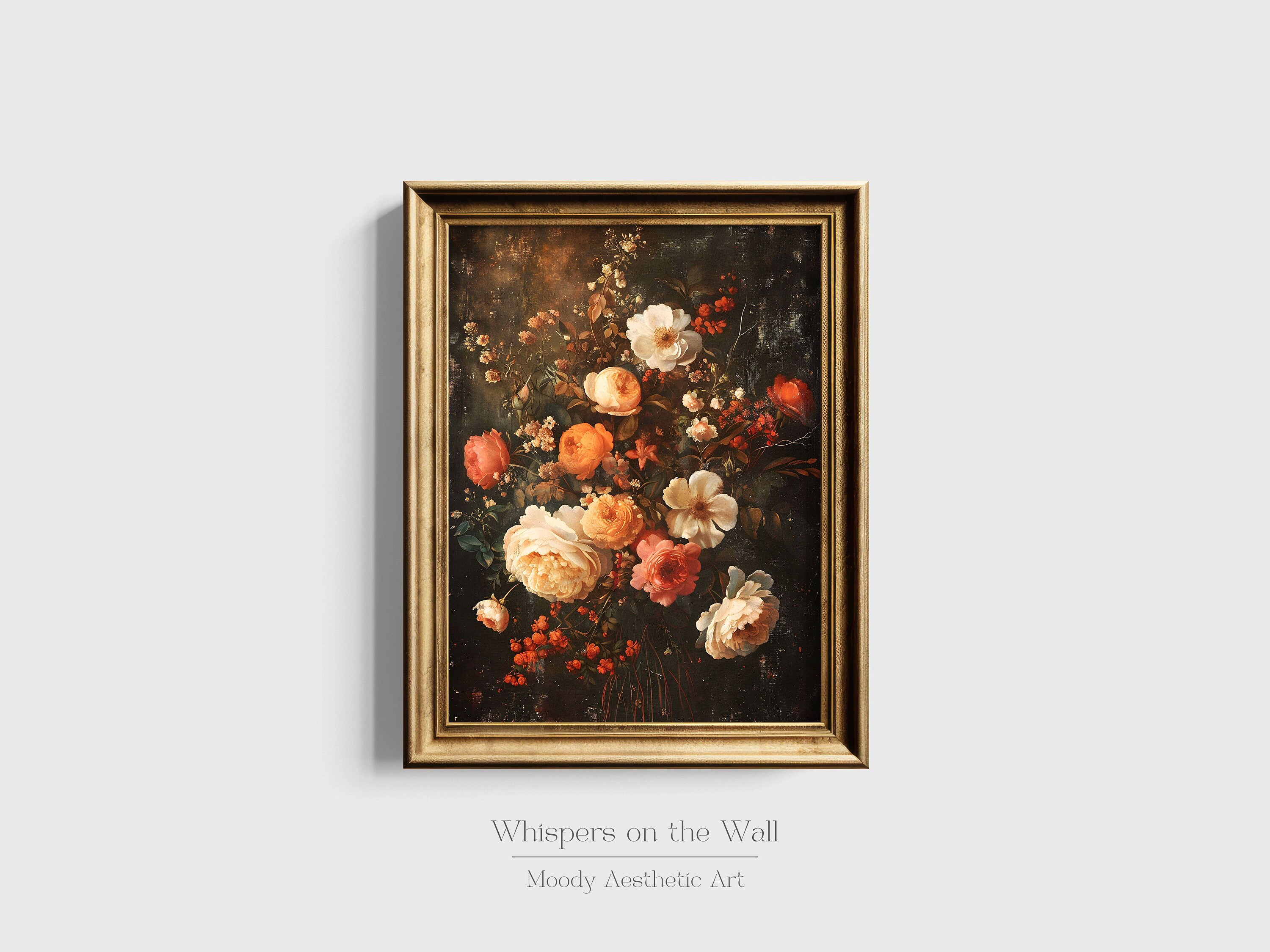Autumn Dark Floral Painting, Moody Fall Decor, Flower Wall Art ...