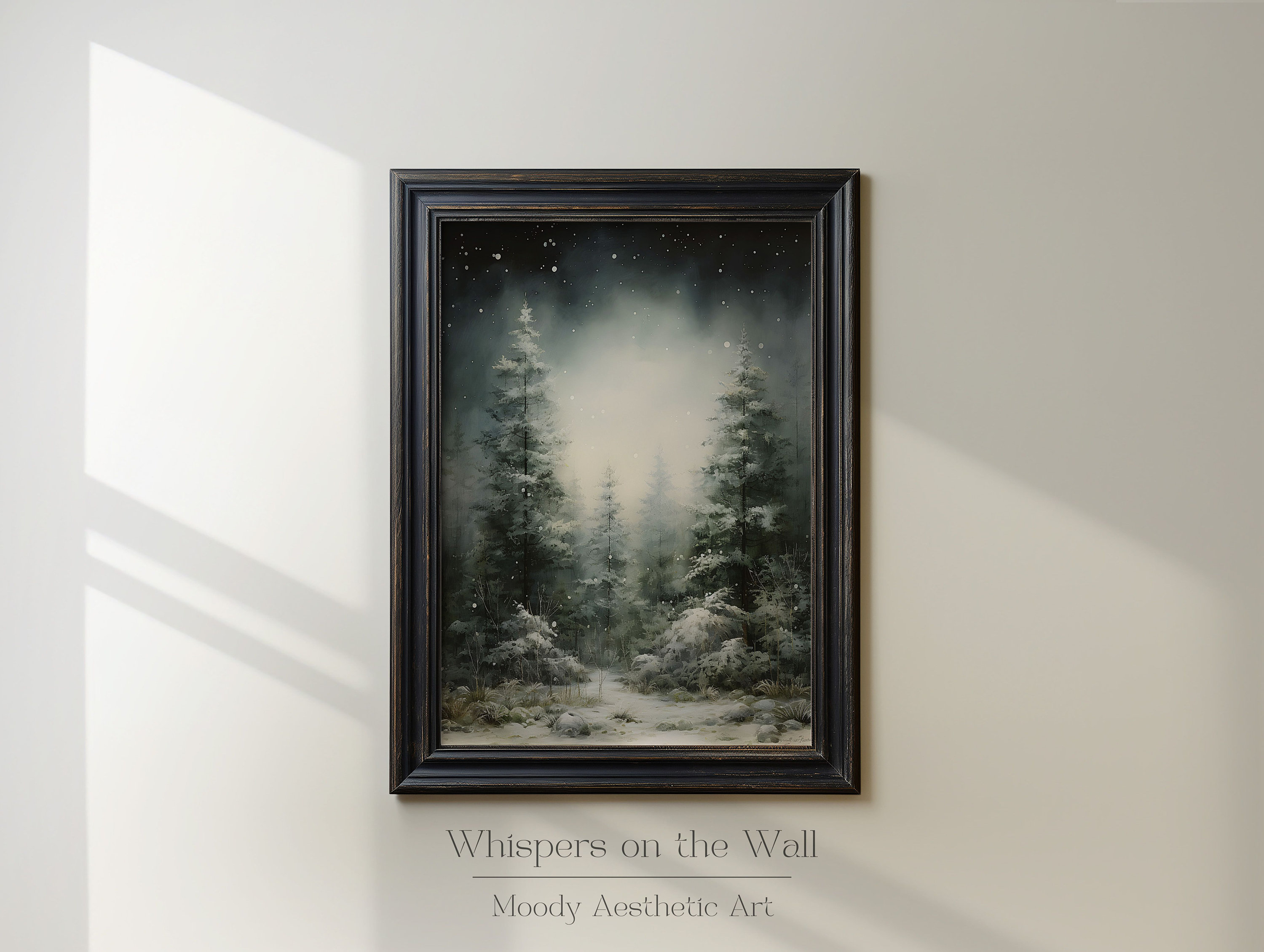 Moody Winter Solstice Forest Nightscape Art Print Dark Christmas ...