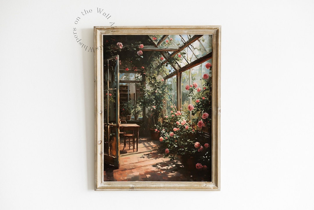 Spring Wall Art Print, Overgrown Greenhouse Digital Art, Cottagecore ...