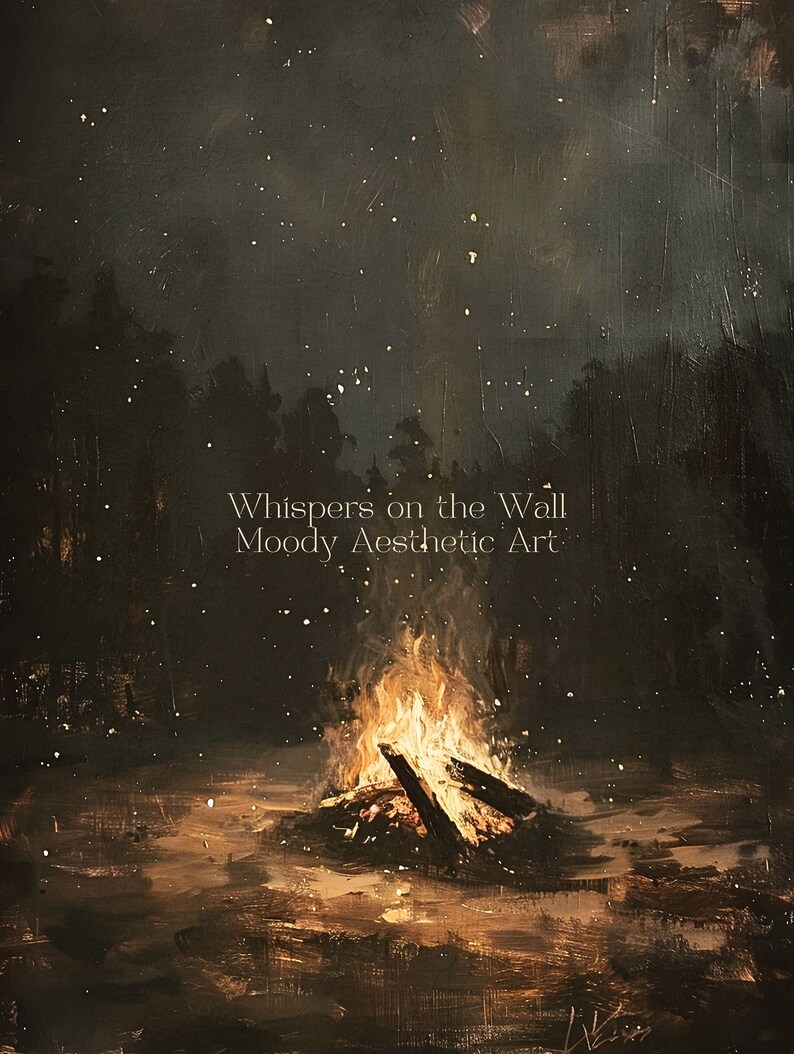 Fall Campfire Printable Wall Art, Cabin Decor, Forest Oil Painting ...