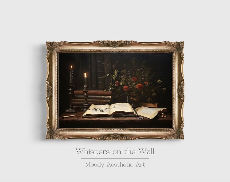 Dark Academia Art Print, Book Still Life Printable Wall Art, Moody ...