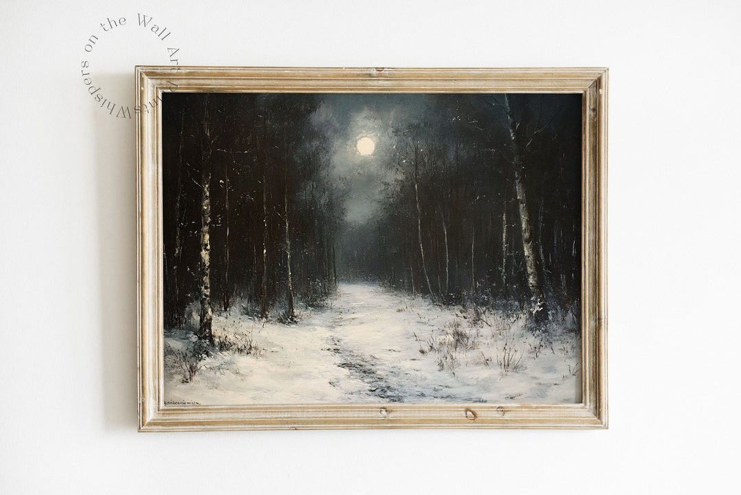 Dark Winter Night Art Print, Vintage Printable Wall Art, Moody ...