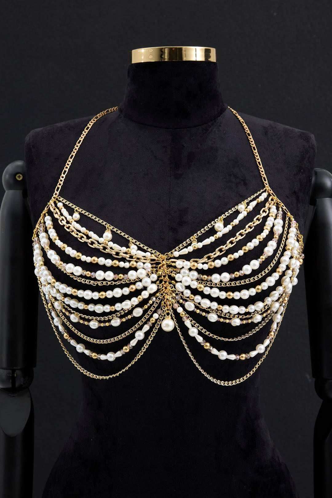 Handmade Luxury Gold Chain & Pearl Bra Top , Elegant Bridal Wedding ...