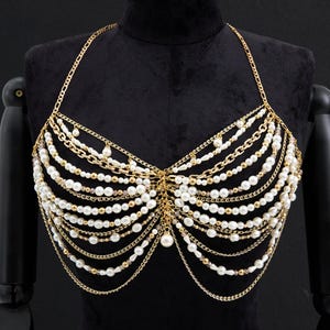 Handmade Luxury Gold Chain & Pearl Bra Top , Elegant Bridal Wedding ...