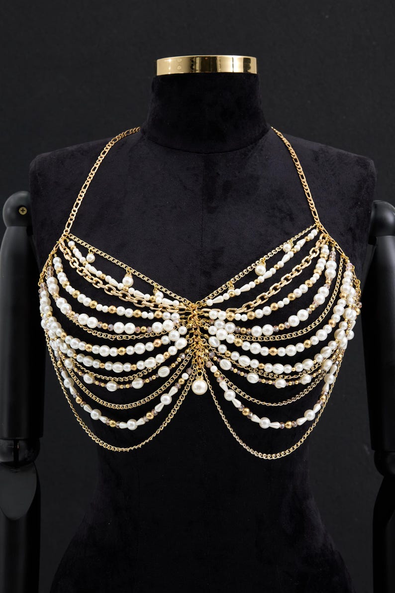 Handmade Luxury Gold Chain & Pearl Bra Top , Elegant Bridal Wedding ...