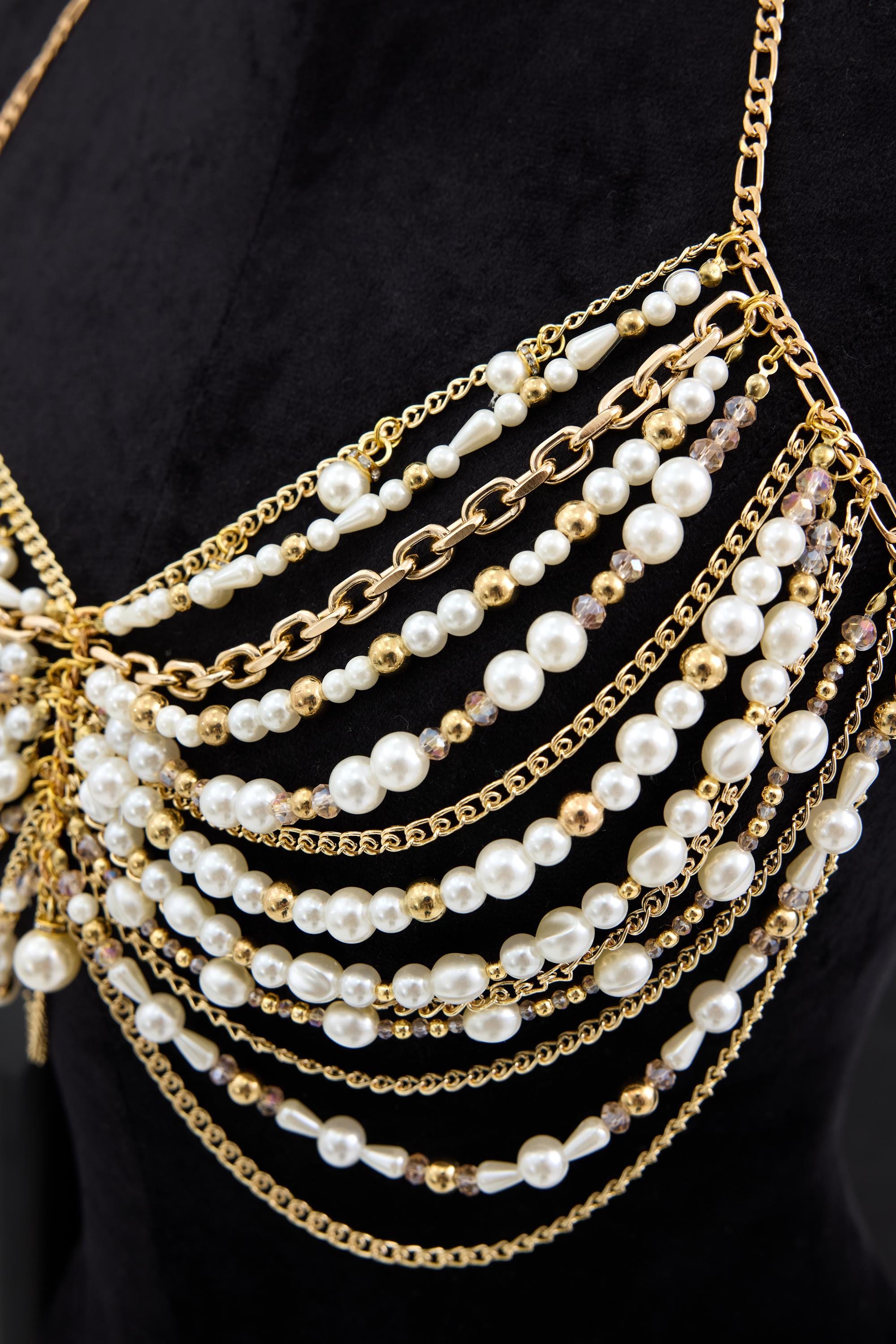 Handmade Luxury Gold Chain & Pearl Bra Top , Elegant Bridal Wedding ...