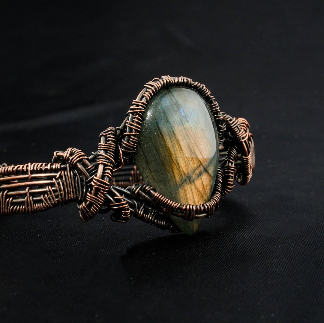 Handmade Copper Wire Wrapped Cuff Bracelet With Natural Labradorite ...