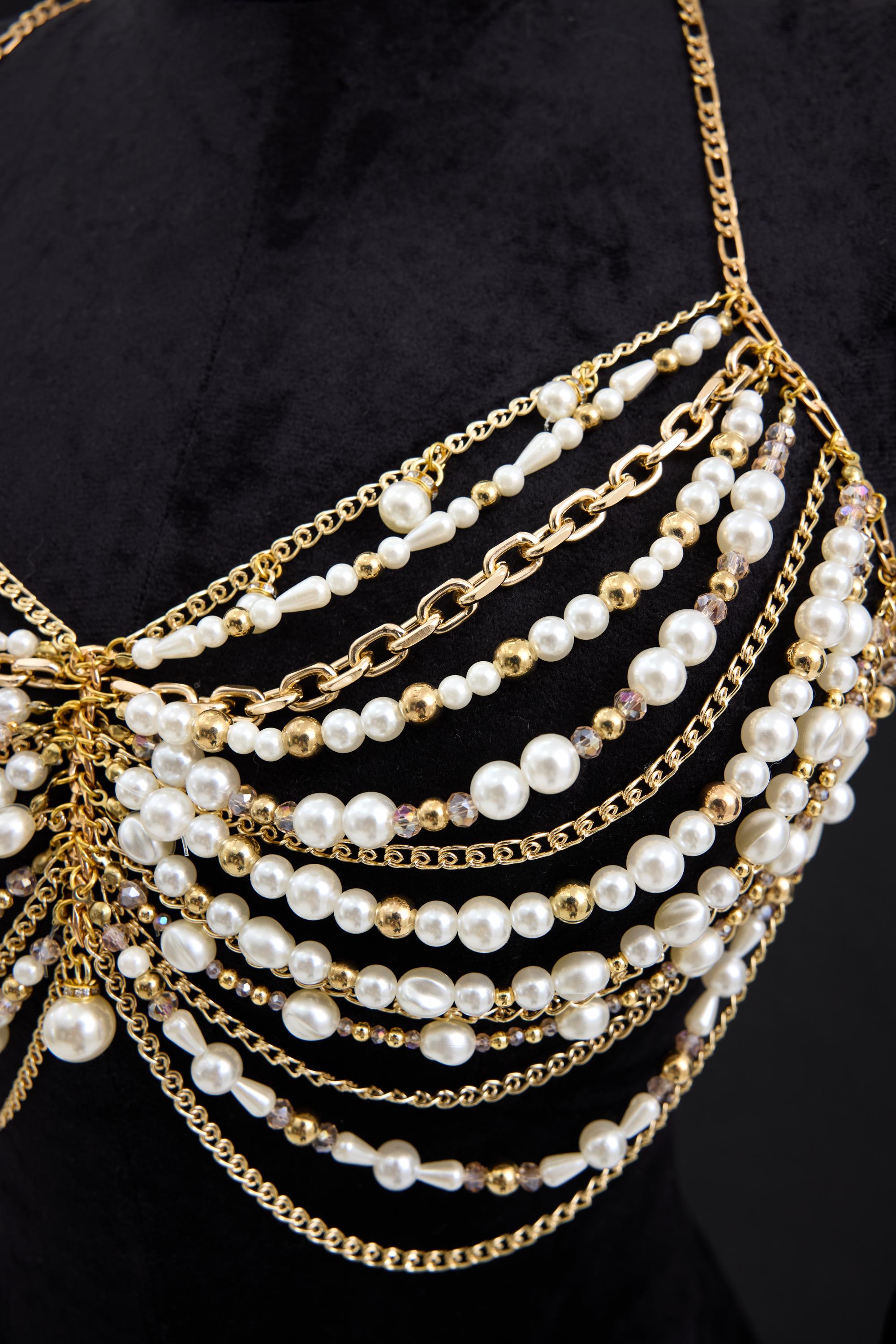 Handmade Luxury Gold Chain & Pearl Bra Top , Elegant Bridal Wedding ...