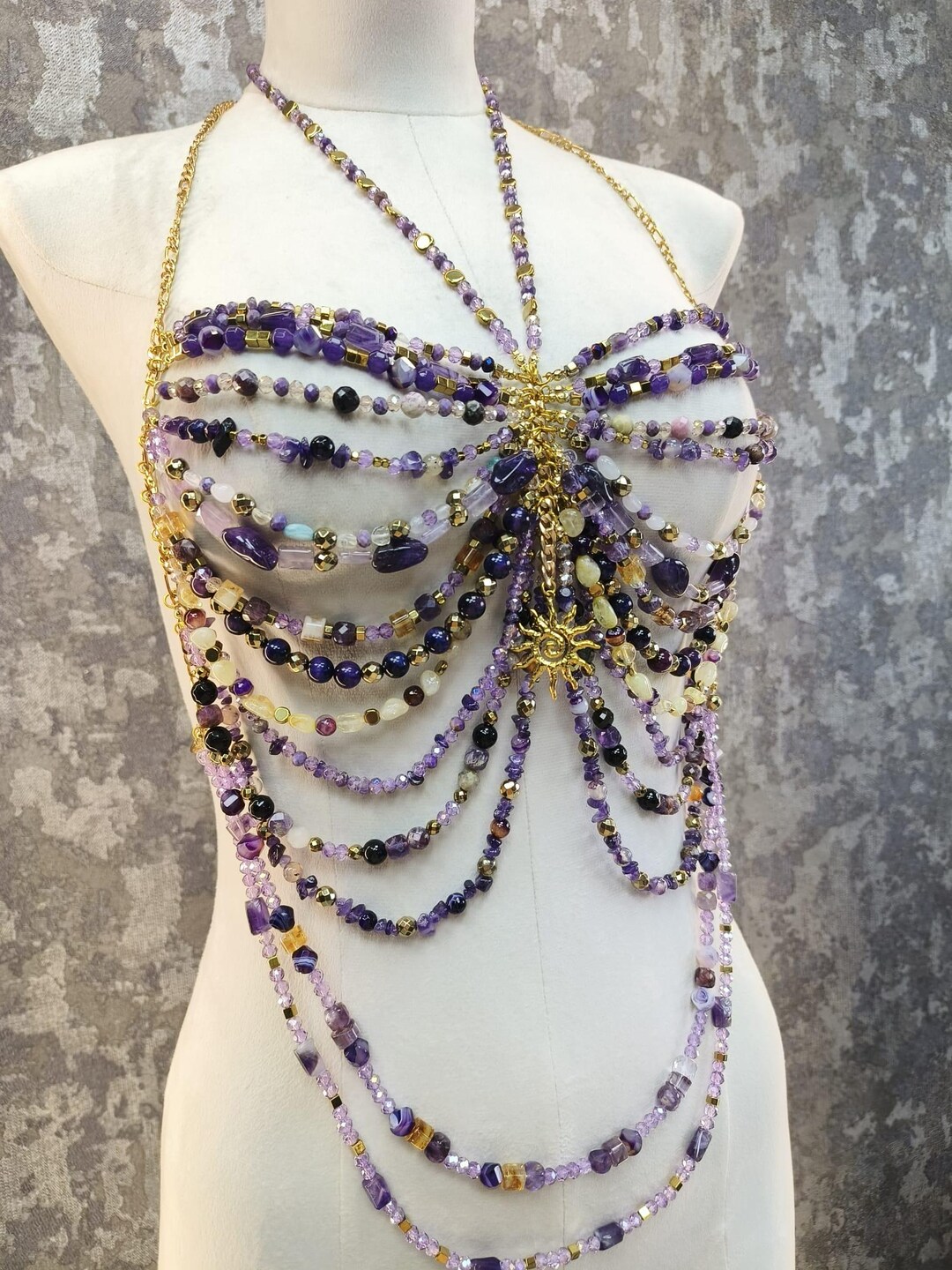 Purple Mermaid Bra Top, Natural Gemstone Bead / Amethyst Citrine ...
