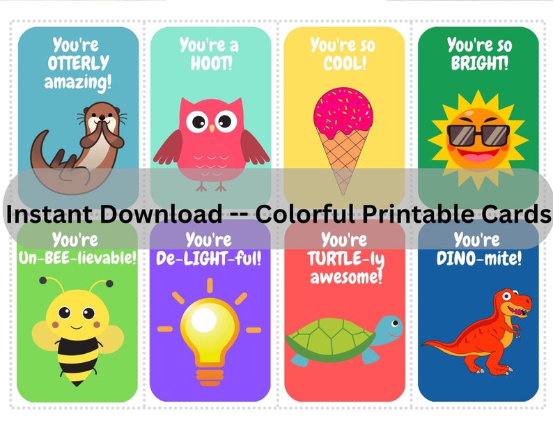 Printable Valentine's Day or Anytime Cards for Kids Cute, Colorful ...