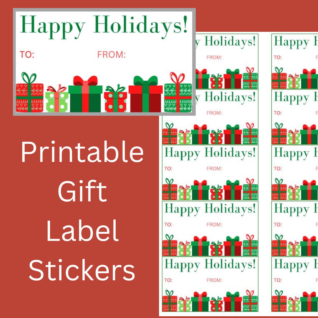 Gift Tag Sticker Printable Happy Holidays Red and Green Gifts - Etsy