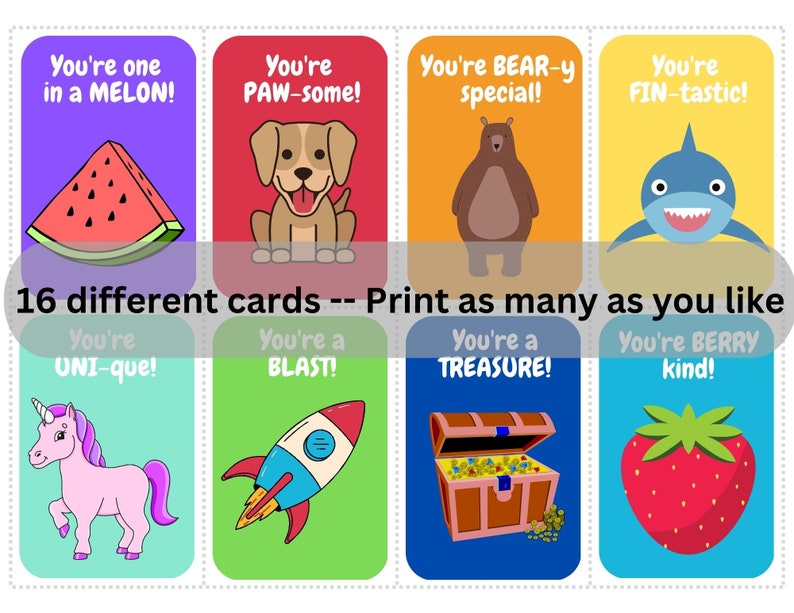 Printable Valentine's Day or Anytime Cards for Kids Cute, Colorful ...