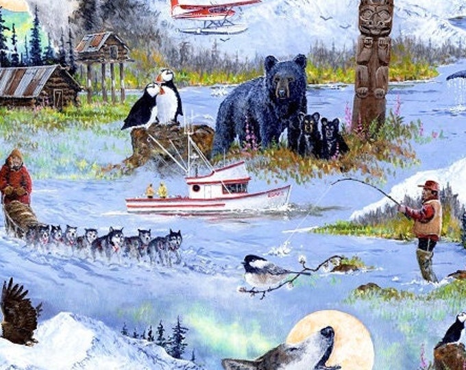 Alaskan Wildlife Fabric 1/2 Yard, Alaska's Artist Jon Van Zyle 2 Lt ...