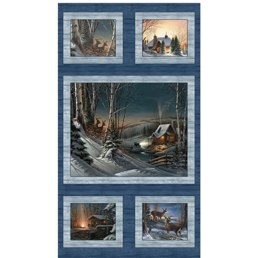 Seasons Fabric Panel 23"x44", Winter Fabric, Christmas Fabric, Snowy ...