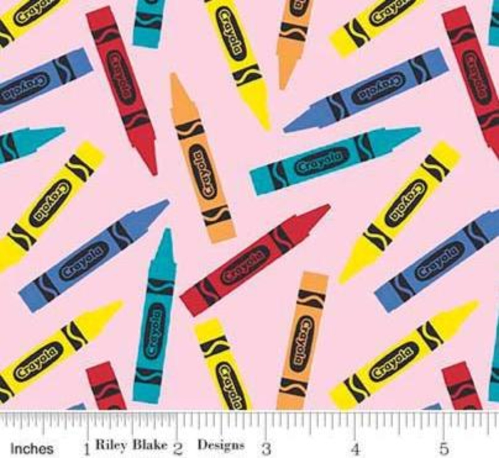 Crayons on Pink Toss KNIT Fabric 1/2 Yard, 54" Wide Cotton/spandex ...
