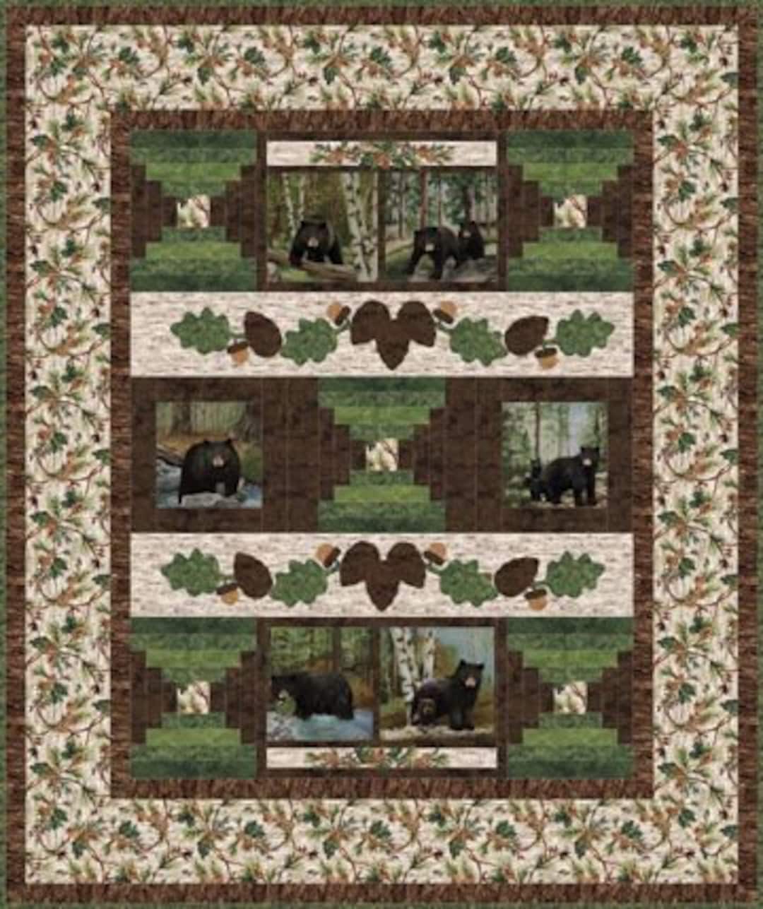Quilt Kit Woodland Bears Flannel 73x87, Black Bear Lodge Flannel by ...