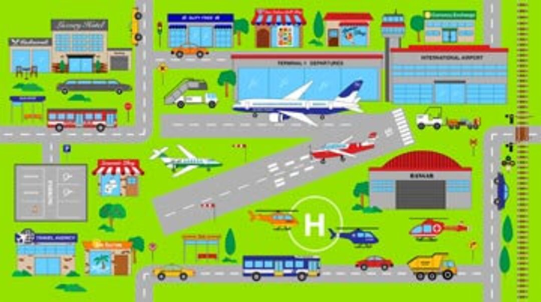 Playmat Fabric Panel 24"x42", Connector Airport Playmat by Northcott ...