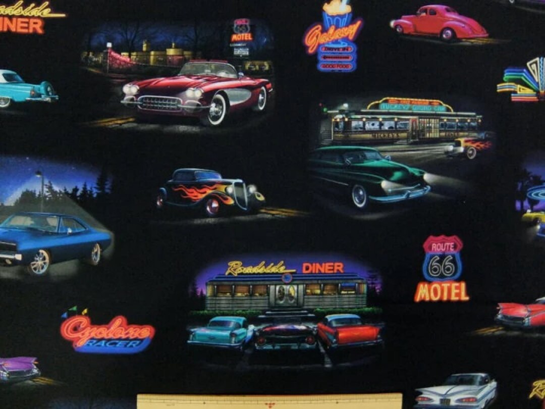 Retro Car Fabric, AWUD-18480-256 RETRO - Roadside Diner by Robert ...