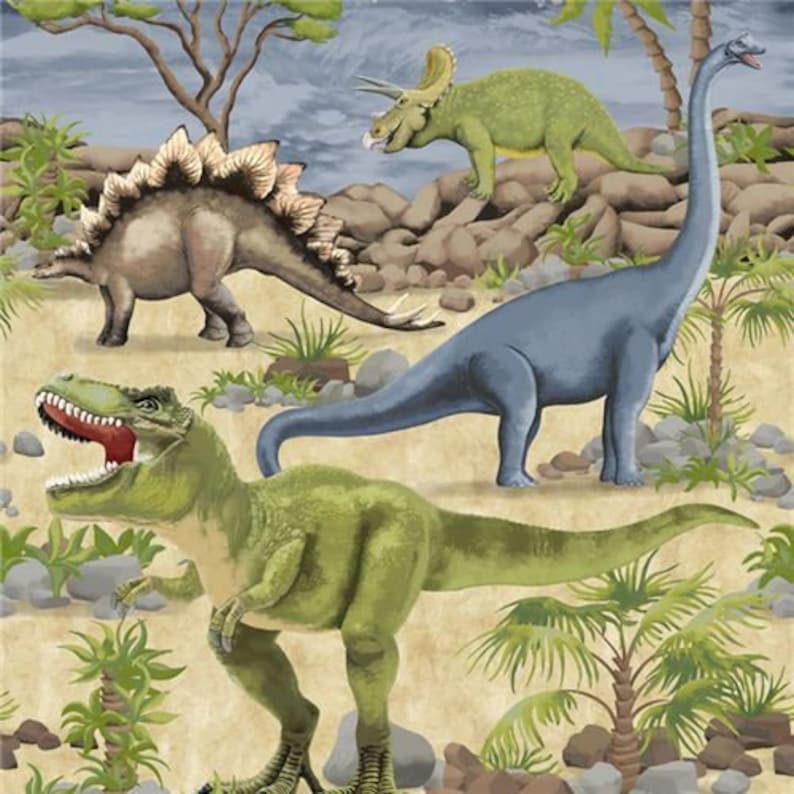 Dinosaur Fabric Panel 23 X44 Dinosaur Gathering - Etsy