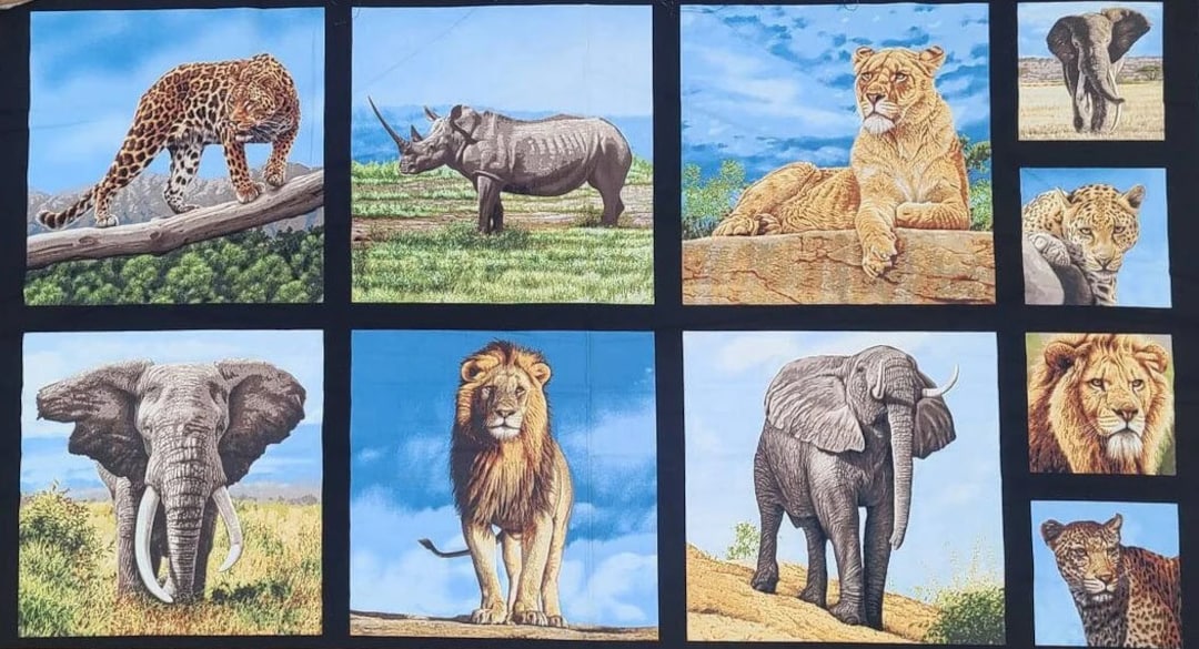 African Animals Fabric Panel 23"x43", 14632 Nature Robert Kaufman ...
