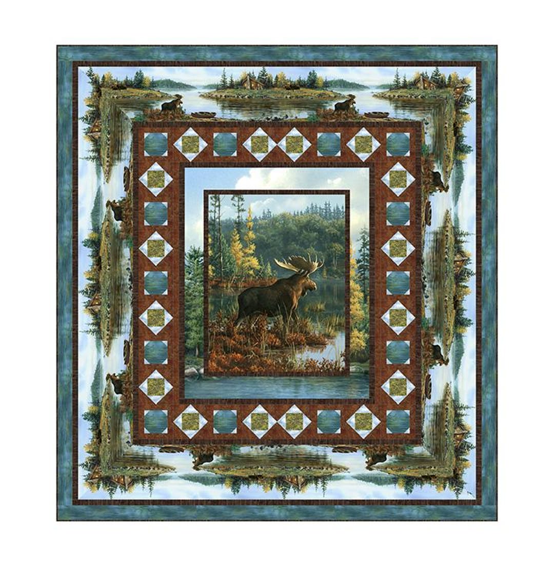 Northwood Moose Quilt Kit 76"x82", Using Fabrics From Northcott, Nature ...