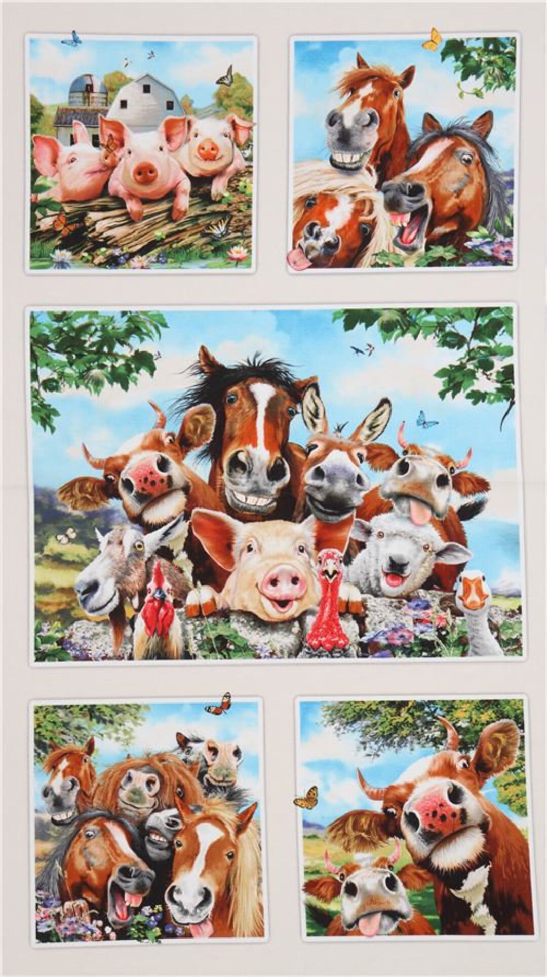 Farm Animals Fabric Panel 23x43 Animal Selfies - Etsy